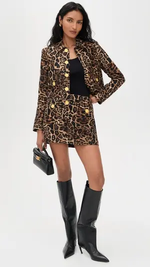 L'Agence Nyx Leopard Print Crop Jacket - Brown Patch Leopard