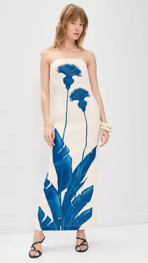 ANDRES OTALORA Costera Palm-print Linen Maxi Dress