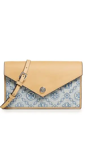 Tory Burch T Monogram Denim Envelope Chain Wallet - Powder Blue