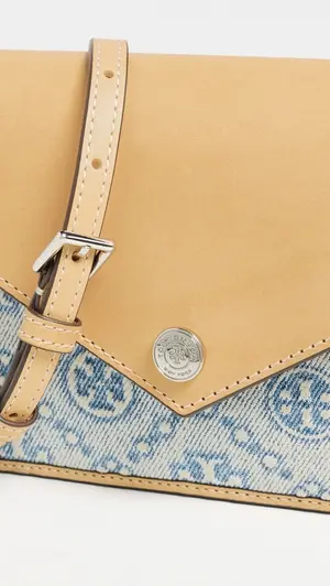 Tory Burch T Monogram Denim Envelope Chain Wallet