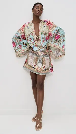 Camilla Deep V Neck Hardware Short Caftan