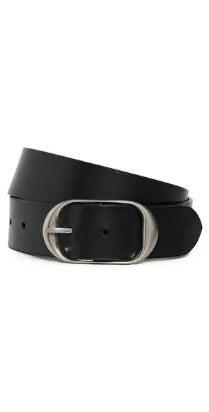 NILI LOTAN Curved Cowhide Belt With Silver-tone Hardware - Black W/ Antique Silver Buckle