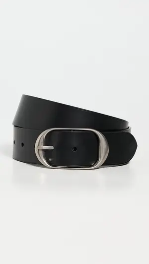NILI LOTAN Curved Cowhide Belt With Silver-tone Hardware - Black W/ Antique Silver Buckle