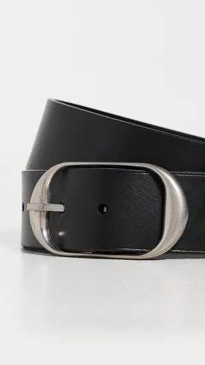 NILI LOTAN Curved Cowhide Belt With Silver-tone Hardware - Black W/ Antique Silver Buckle