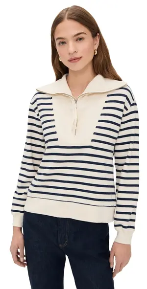 Xirena Striped French Terry Quarter Zip Sweatshirt