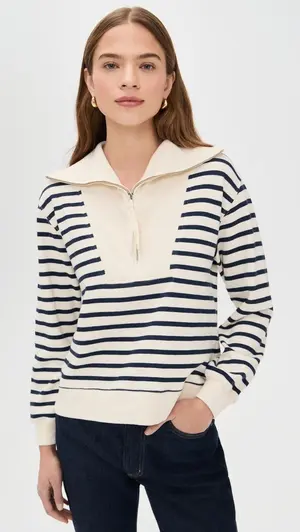 Xirena Striped French Terry Quarter Zip Sweatshirt