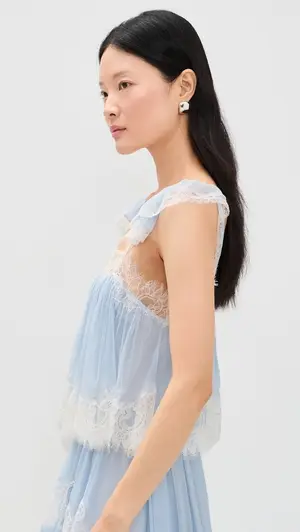 LoveShackFancy Lova Lace-trimmed Silk Top