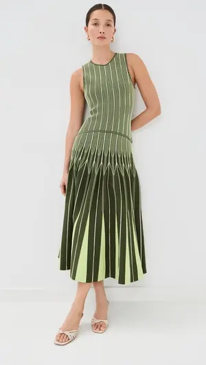 Simkhai Oaklen Stripe Knit Midi Dress - Pine Multi