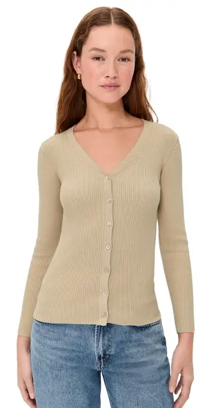 Staud Ribbed V-neck Knit Top