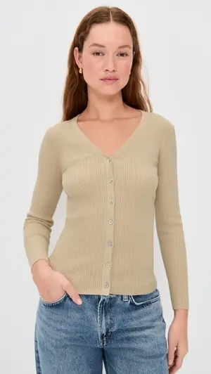 Staud Ribbed V-neck Knit Top