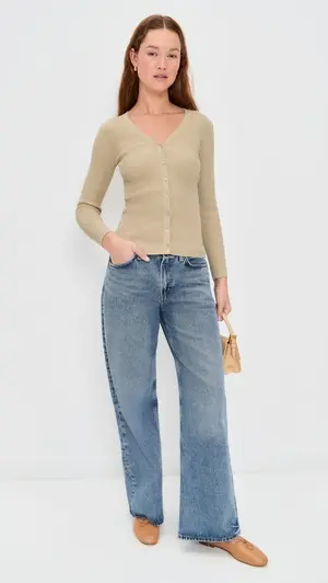 Staud Ribbed V-neck Knit Top