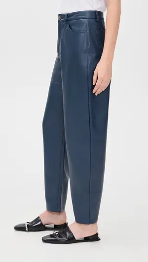 LE BOP Dakota Faux Leather Barrel Pants - Midnight Navy