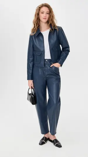 LE BOP Dakota Faux Leather Barrel Pants - Midnight Navy