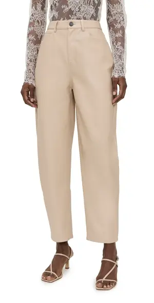 LE BOP Dakota Faux Leather Barrel Pants - Sand