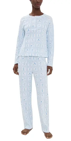 Hill House Home The Olivia Pant Pajama Set - Blue Skiers Toile