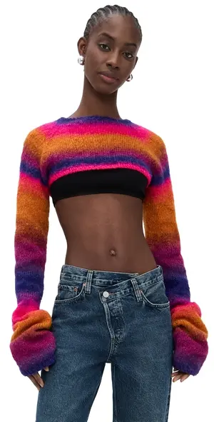 CULTNAKED Striped Knit Cropped Sweater