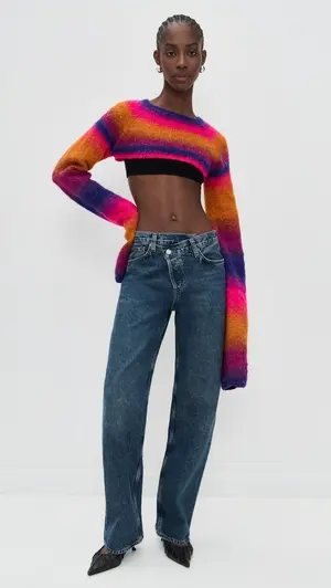 CULTNAKED Striped Knit Cropped Sweater