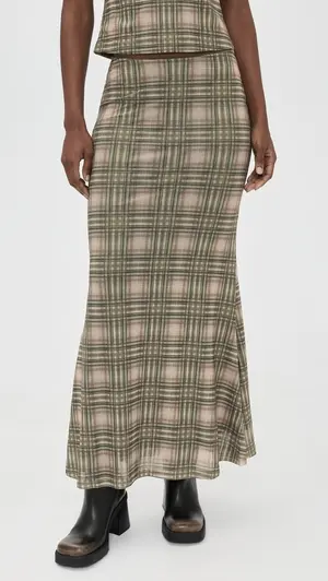 ANOTHER GIRL Plaid Mesh Maxi Skirt