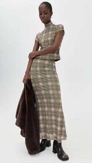 ANOTHER GIRL Plaid Mesh Maxi Skirt