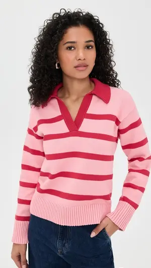 English Factory Striped Collared Knit Sweater - Pink/red