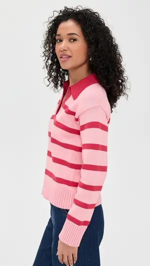 English Factory Striped Collared Knit Sweater - Pink/red