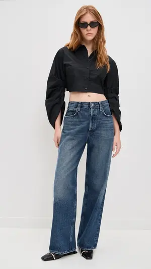 HEVRON Raquel Cropped Cotton Top - Black