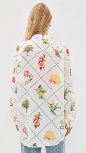 CONIGLIO PALM BEACH Classic Button Down Shirt With Palm Tree Print - Florida Frame Cracked Coconut