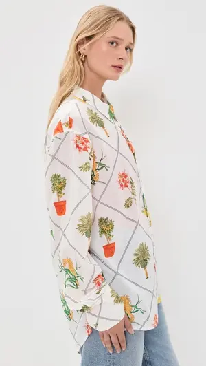 CONIGLIO PALM BEACH Classic Button Down Shirt With Palm Tree Print - Florida Frame Cracked Coconut
