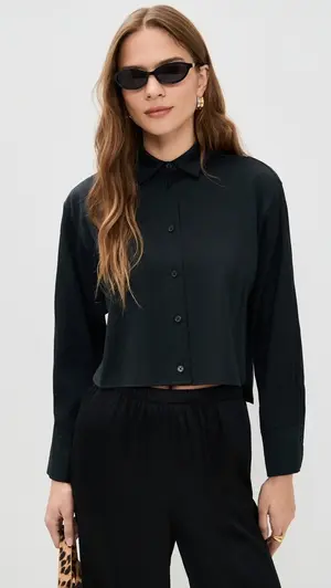 LE BOP Felicity Boxy Cropped Satin Button-down Shirt