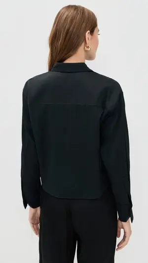 LE BOP Felicity Boxy Cropped Satin Button-down Shirt