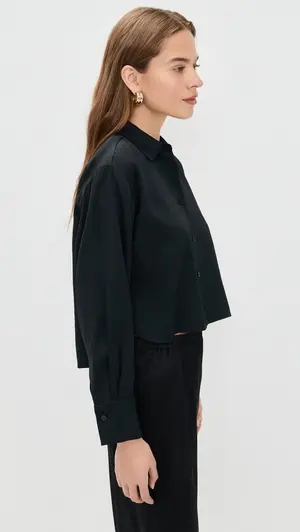LE BOP Felicity Boxy Cropped Satin Button-down Shirt