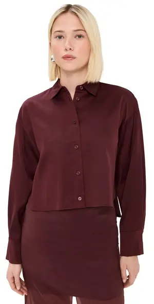 LE BOP Felicity Satin Button-down Top - Mahogany