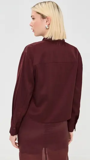 LE BOP Felicity Satin Button-down Top - Mahogany