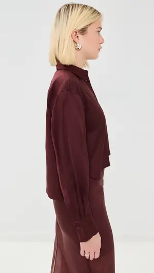 LE BOP Felicity Satin Button-down Top - Mahogany