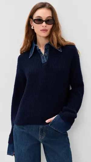 LE JEAN Harvey Denim-trimmed Sweater