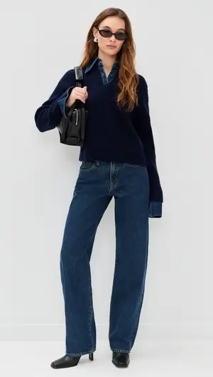 LE JEAN Harvey Denim-trimmed Sweater