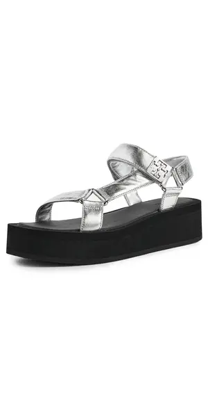 Tory Burch Mellow Platform Sandals - Silver/perfect Black