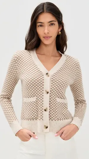 LE BOP Checkerboard Cardigan - Oatmeal/khaki