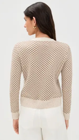 LE BOP Checkerboard Cardigan - Oatmeal/khaki
