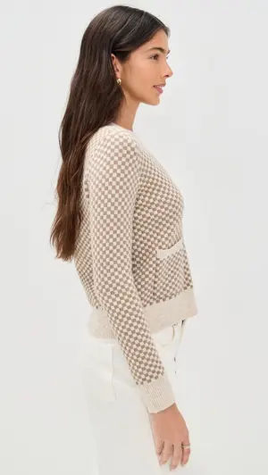 LE BOP Checkerboard Cardigan - Oatmeal/khaki