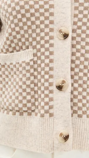 LE BOP Checkerboard Cardigan - Oatmeal/khaki