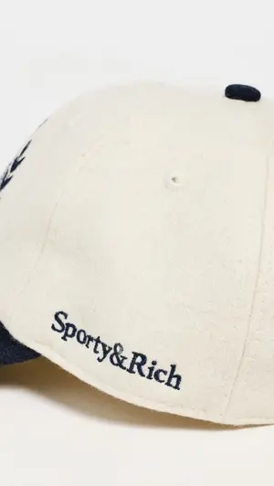 SPORTY & RICH Ny Crest Wool Cap - Ecru/dark Navy