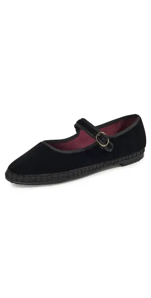 FLABELUS Velvet Mary Jane Flats - Black