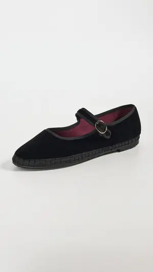 FLABELUS Velvet Mary Jane Flats - Black