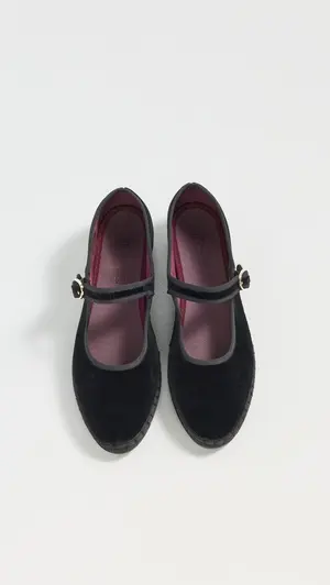 FLABELUS Velvet Mary Jane Flats - Black
