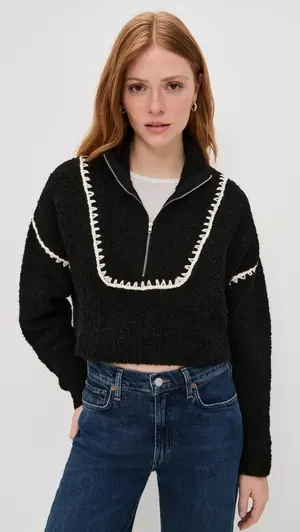 Staud Cropped Hampton Quarter Zip Sweater
