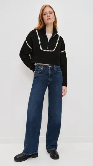 Staud Cropped Hampton Quarter Zip Sweater