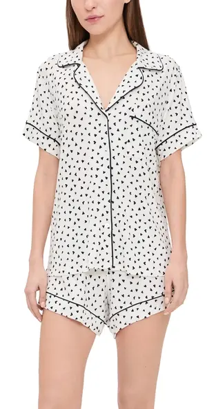 Eberjey Gisele Printed Short Pajama Set - Heart To Heart Black/black