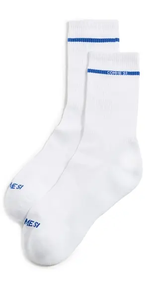 Comme Si Tennis Crew Socks - White W/ Royal Blue
