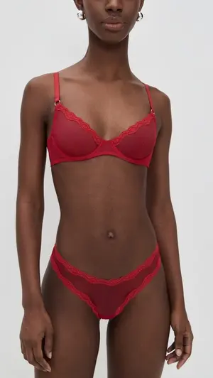 FLEUR DU MAL Sheer Tulle Thong - Rouge